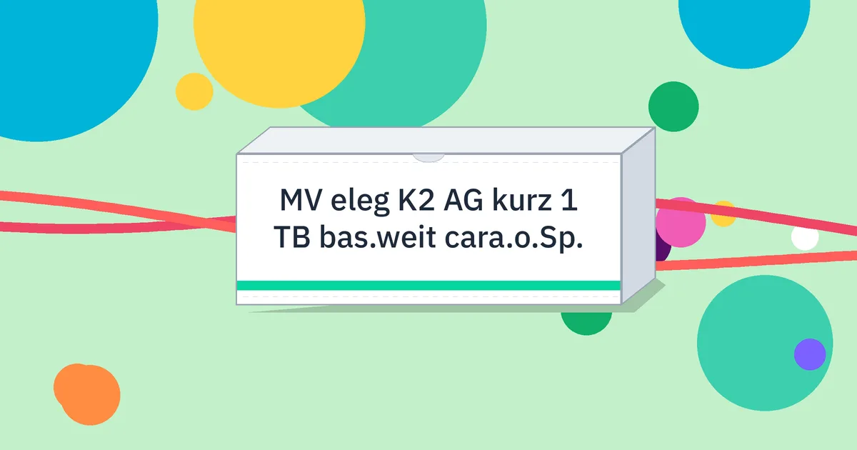 Symbolbild: Packung mit der Aufschrift MV eleg K2 AG kurz 1 TB bas.weit cara.o.Sp. (PZN 00188742) – Verfügbarkeit und Bezug in Apotheken in Frankfurt am Main
