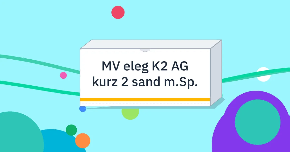 Symbolbild: Packung mit der Aufschrift MV eleg K2 AG kurz 2 sand m.Sp. (PZN 18924880) – Verfügbarkeit und Bezug in Apotheken in Frankfurt am Main