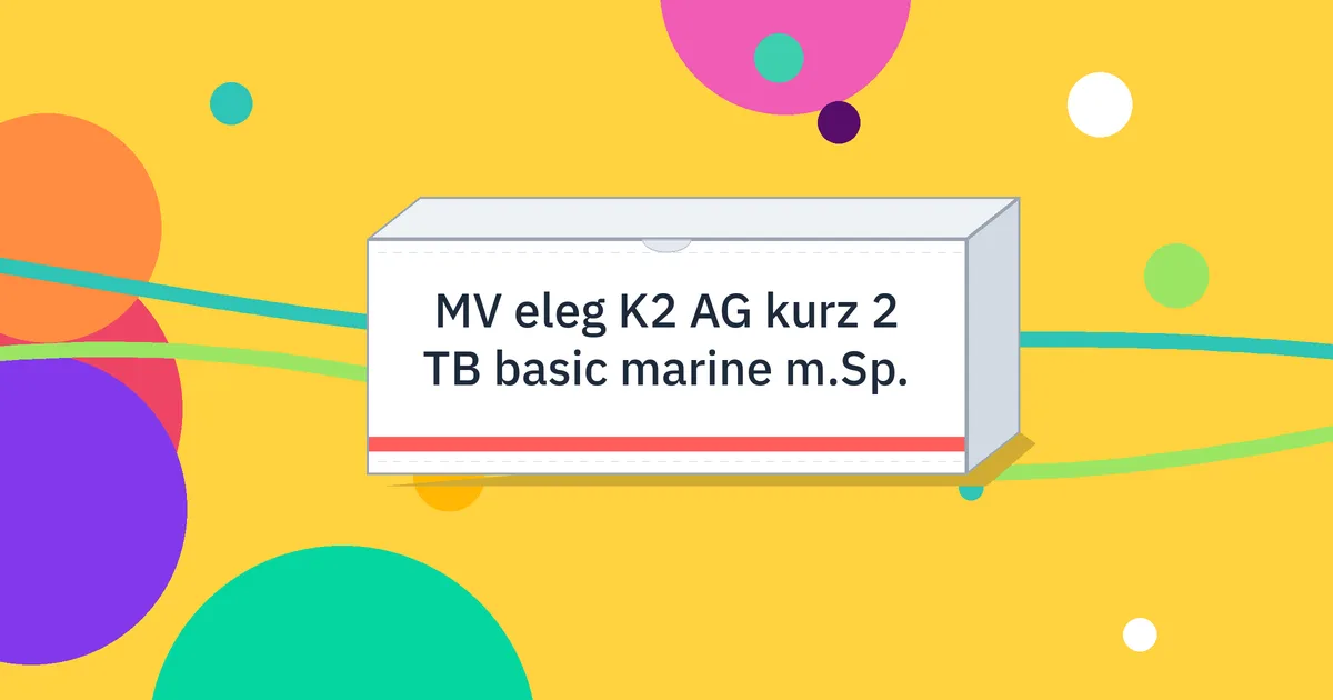 Symbolbild: Packung mit der Aufschrift MV eleg K2 AG kurz 2 TB basic marine m.Sp. (PZN 15284380) – Verfügbarkeit und Bezug in Apotheken in Frankfurt am Main