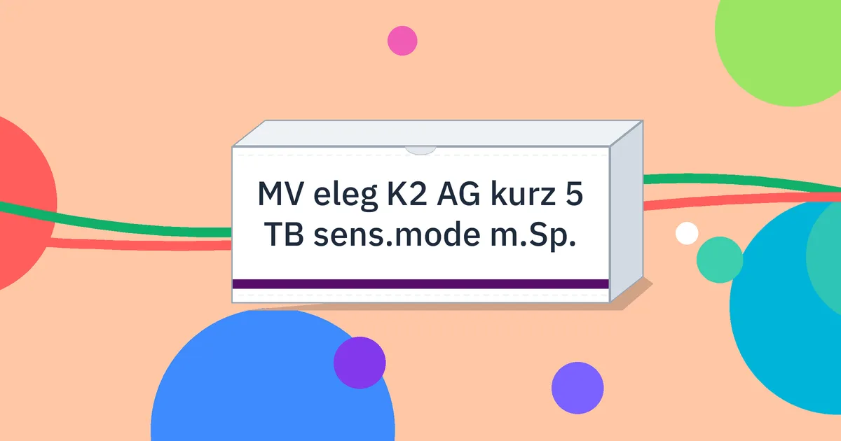 Symbolbild: Packung mit der Aufschrift MV eleg K2 AG kurz 5 TB sens.mode m.Sp. (PZN 09863145) – Verfügbarkeit und Bezug in Apotheken in Frankfurt am Main