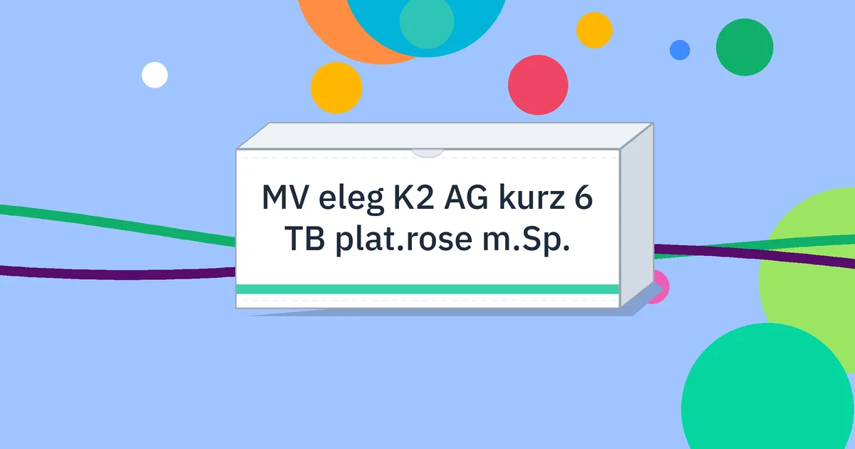 Symbolbild: Packung mit der Aufschrift MV eleg K2 AG kurz 6 TB plat.rose m.Sp. (PZN 14696465) – Verfügbarkeit und Bezug in Apotheken in Frankfurt am Main