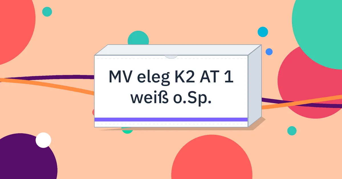 Symbolbild: Packung mit der Aufschrift MV eleg K2 AT 1 weiß o.Sp. (PZN 00311929) – Verfügbarkeit und Bezug in Apotheken in Frankfurt am Main