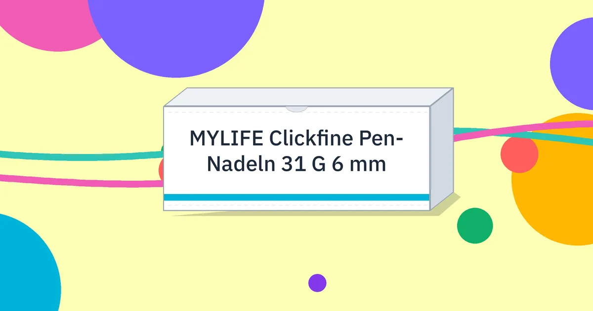 Symbolbild: Packung mit der Aufschrift MYLIFE Clickfine Pen-Nadeln 31 G 6 mm (PZN 10929754) – Verfügbarkeit und Bezug in Apotheken in Frankfurt am Main