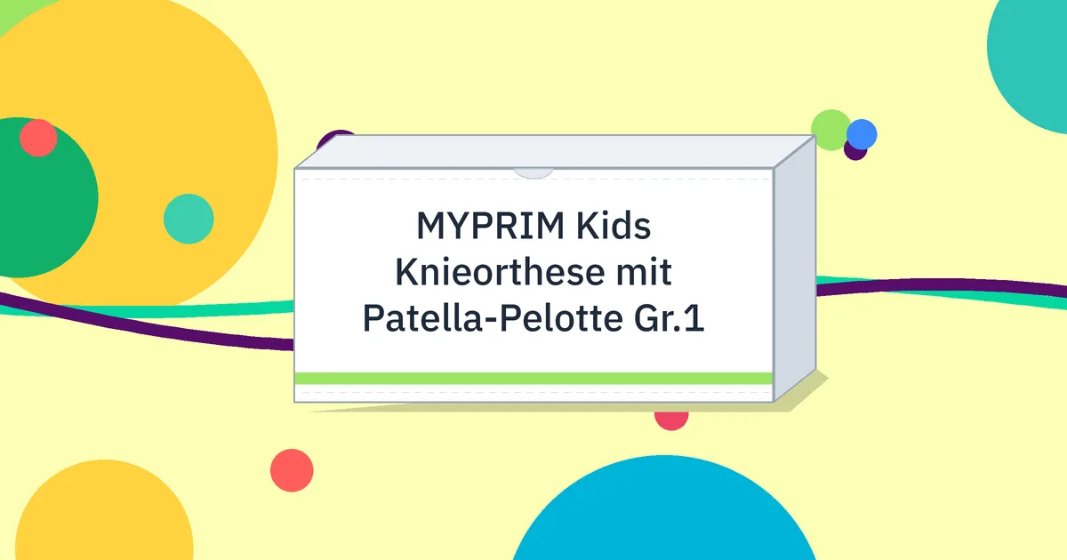 Symbolbild: Packung mit der Aufschrift MYPRIM Kids Knieorthese mit Patella-Pelotte Gr.1 (PZN 17879516) – Verfügbarkeit und Bezug in Apotheken in Frankfurt am Main