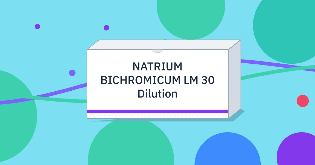 Symbolbild: Packung mit der Aufschrift NATRIUM BICHROMICUM LM 30 Dilution (PZN 12960981) – Verfügbarkeit und Bezug in Apotheken in Frankfurt am Main