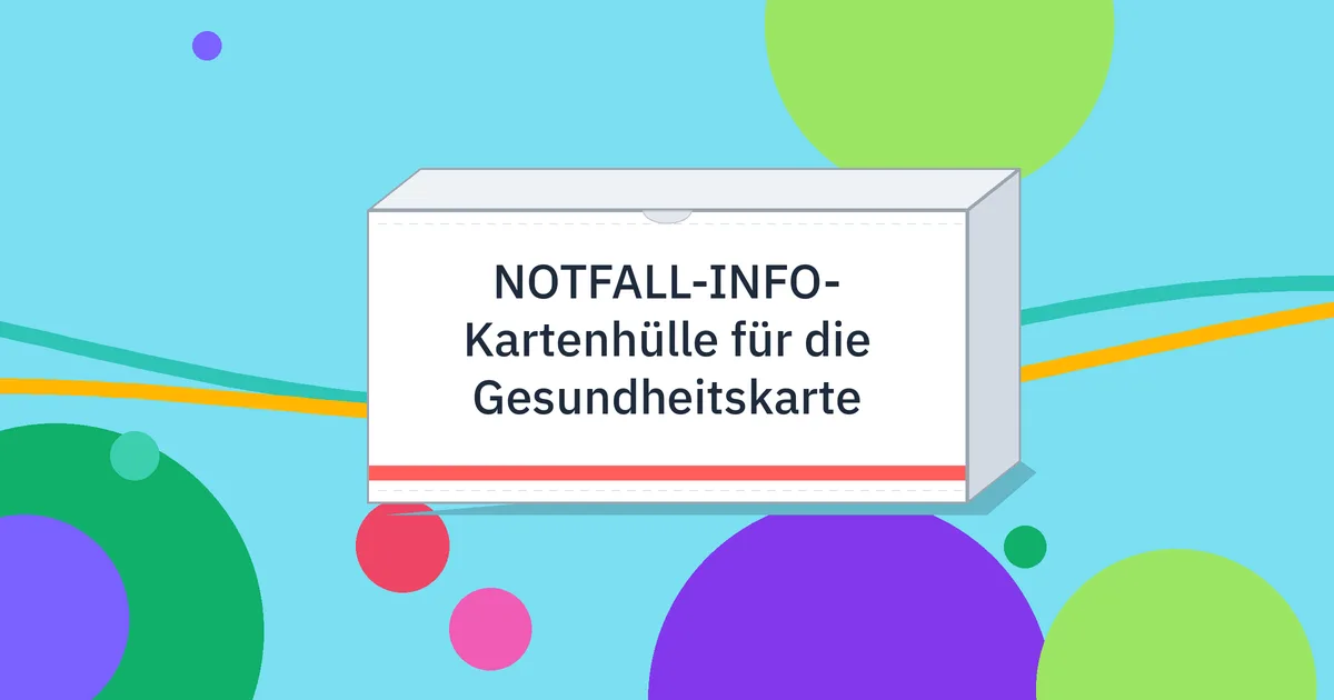 Symbolbild: Packung mit der Aufschrift NOTFALL-INFO-Kartenhülle für die Gesundheitskarte (PZN 16769470) – Verfügbarkeit und Bezug in Apotheken in Frankfurt am Main