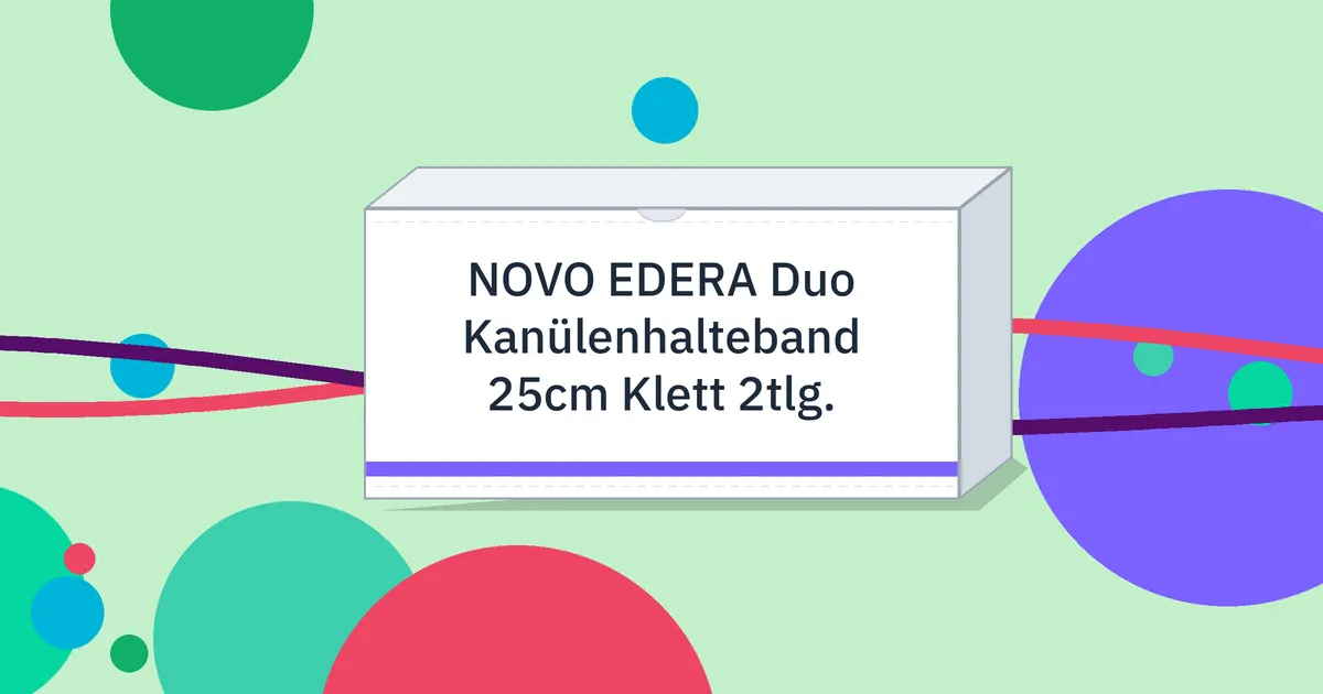 Symbolbild: Packung mit der Aufschrift NOVO EDERA Duo Kanülenhalteband 25cm Klett 2tlg. (PZN 18726341) – Verfügbarkeit und Bezug in Apotheken in Frankfurt am Main