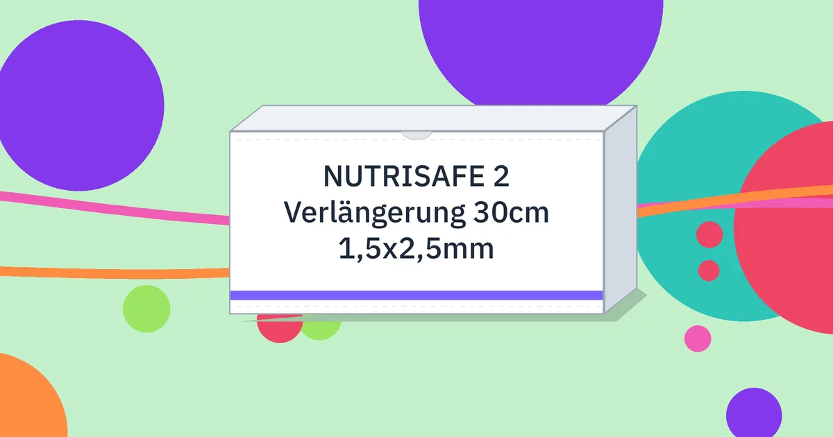 Symbolbild: Packung mit der Aufschrift NUTRISAFE 2 Verlängerung 30cm 1,5x2,5mm (PZN 09716220) – Verfügbarkeit und Bezug in Apotheken in Frankfurt am Main