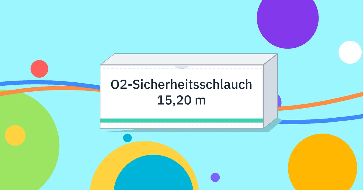 Symbolbild: Packung mit der Aufschrift O2-Sicherheitsschlauch 15,20 m (PZN 18890589) – Verfügbarkeit und Bezug in Apotheken in Frankfurt am Main