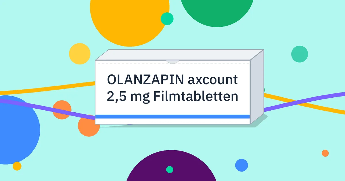 Symbolbild: Packung mit der Aufschrift OLANZAPIN axcount 2,5 mg Filmtabletten (PZN 10522343) – Verfügbarkeit und Bezug in Apotheken in Frankfurt am Main