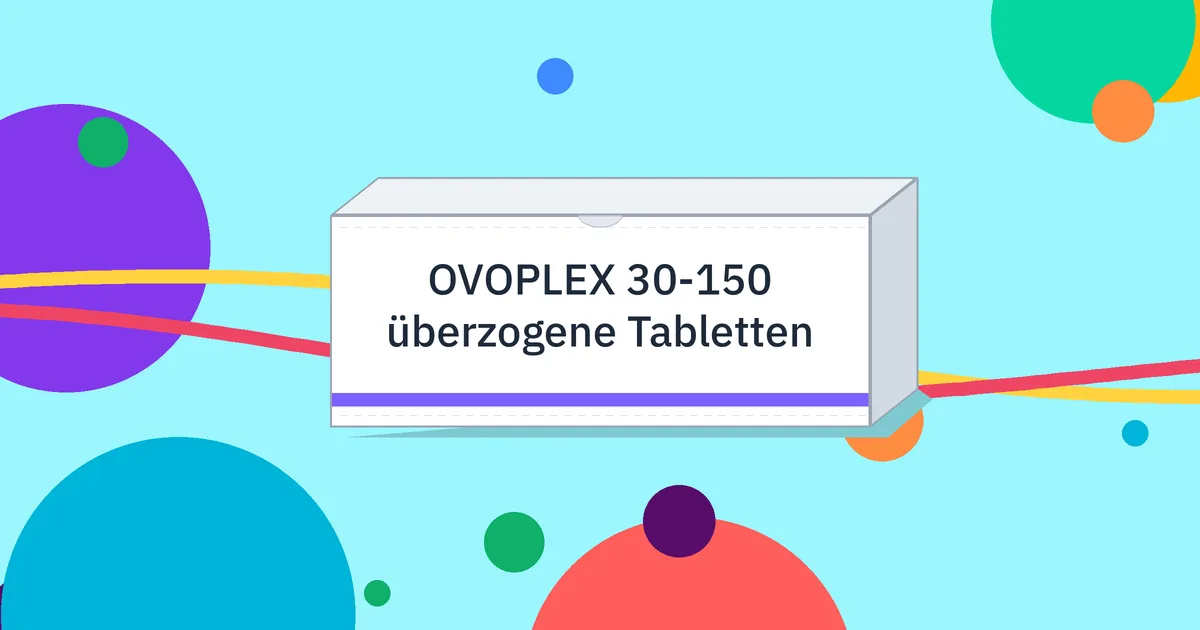Symbolbild: Packung mit der Aufschrift OVOPLEX 30-150 überzogene Tabletten (PZN 03063231) – Verfügbarkeit und Bezug in Apotheken in Frankfurt am Main