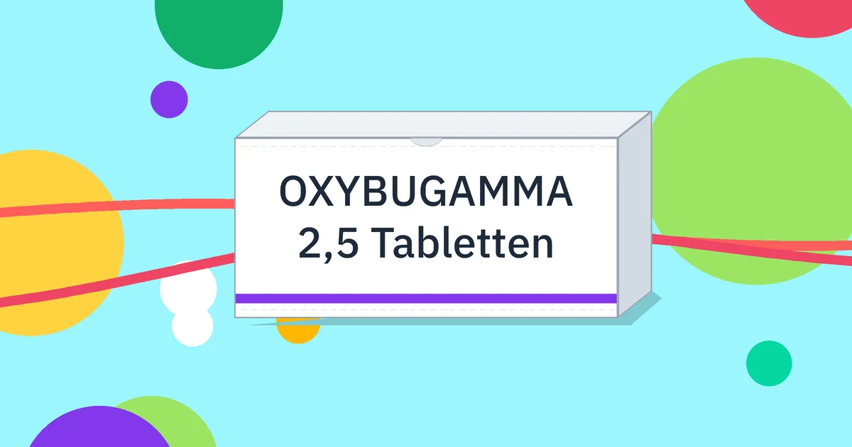 Symbolbild: Packung mit der Aufschrift OXYBUGAMMA 2,5 Tabletten (PZN 01414169) – Verfügbarkeit und Bezug in Apotheken in Frankfurt am Main