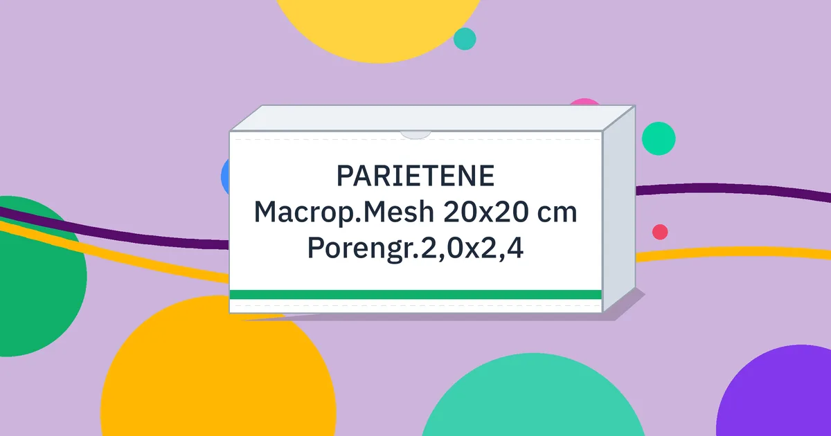 Symbolbild: Packung mit der Aufschrift PARIETENE Macrop.Mesh 20x20 cm Porengr.2,0x2,4 (PZN 11314635) – Verfügbarkeit und Bezug in Apotheken in Frankfurt am Main