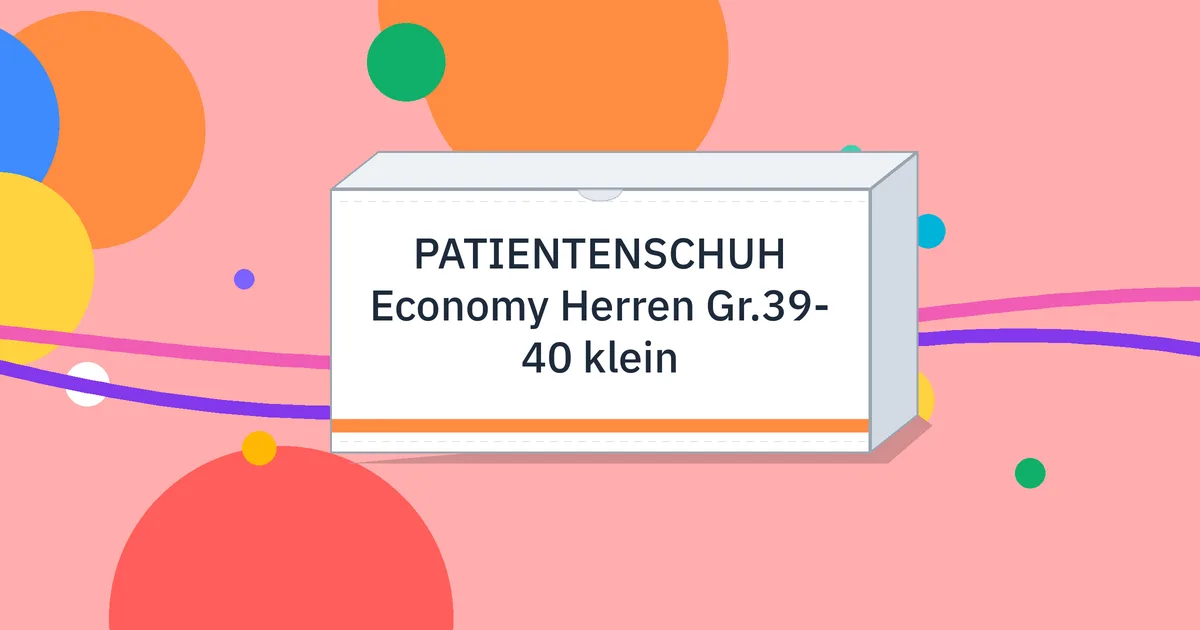 Symbolbild: Packung mit der Aufschrift PATIENTENSCHUH Economy Herren Gr.39-40 klein (PZN 04765722) – Verfügbarkeit und Bezug in Apotheken in Frankfurt am Main