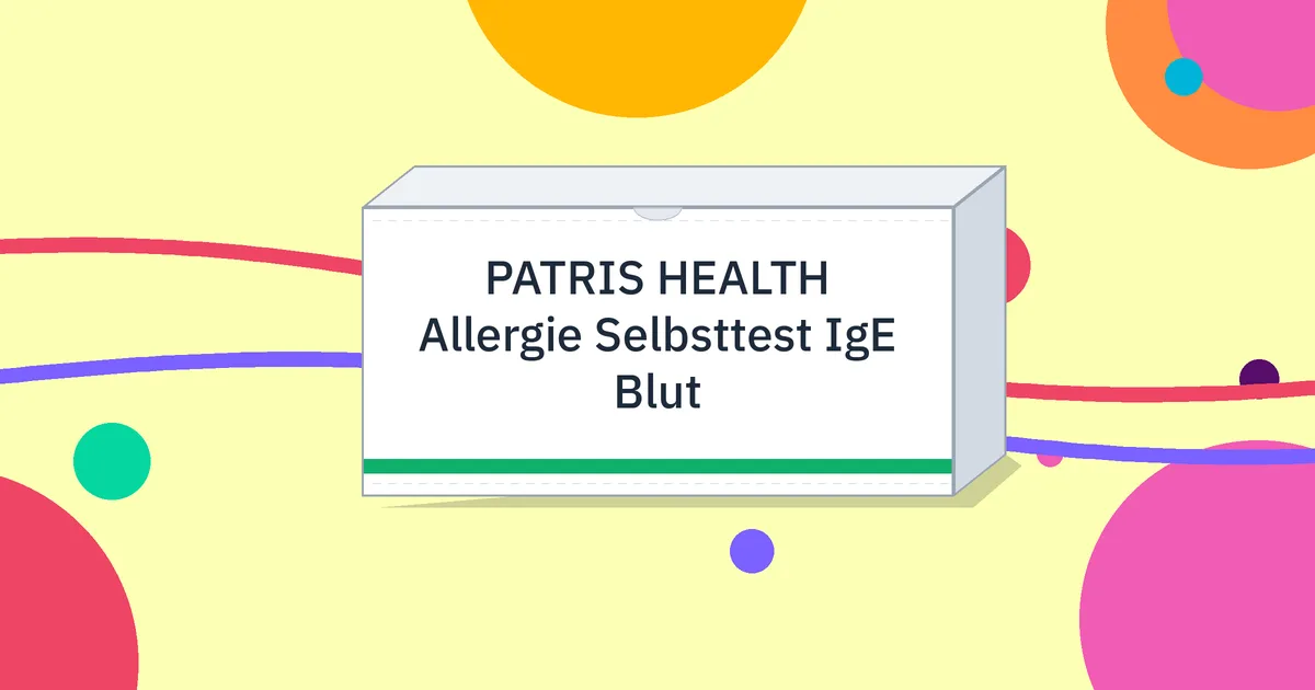 Symbolbild: Packung mit der Aufschrift PATRIS HEALTH Allergie Selbsttest IgE Blut (PZN 18133799) – Verfügbarkeit und Bezug in Apotheken in Frankfurt am Main