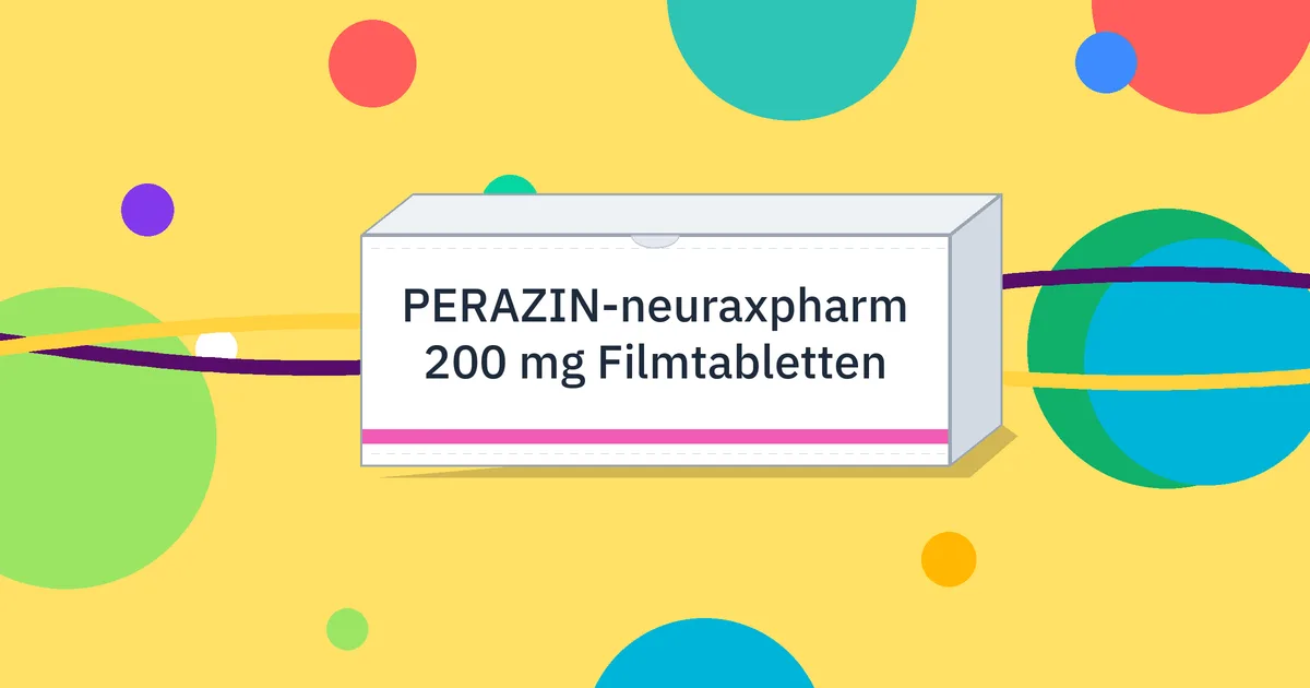 Symbolbild: Packung mit der Aufschrift PERAZIN-neuraxpharm 200 mg Filmtabletten (PZN 07229326) – Verfügbarkeit und Bezug in Apotheken in Frankfurt am Main