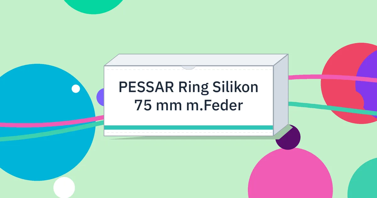 Symbolbild: Packung mit der Aufschrift PESSAR Ring Silikon 75 mm m.Feder (PZN 01734394) – Verfügbarkeit und Bezug in Apotheken in Frankfurt am Main