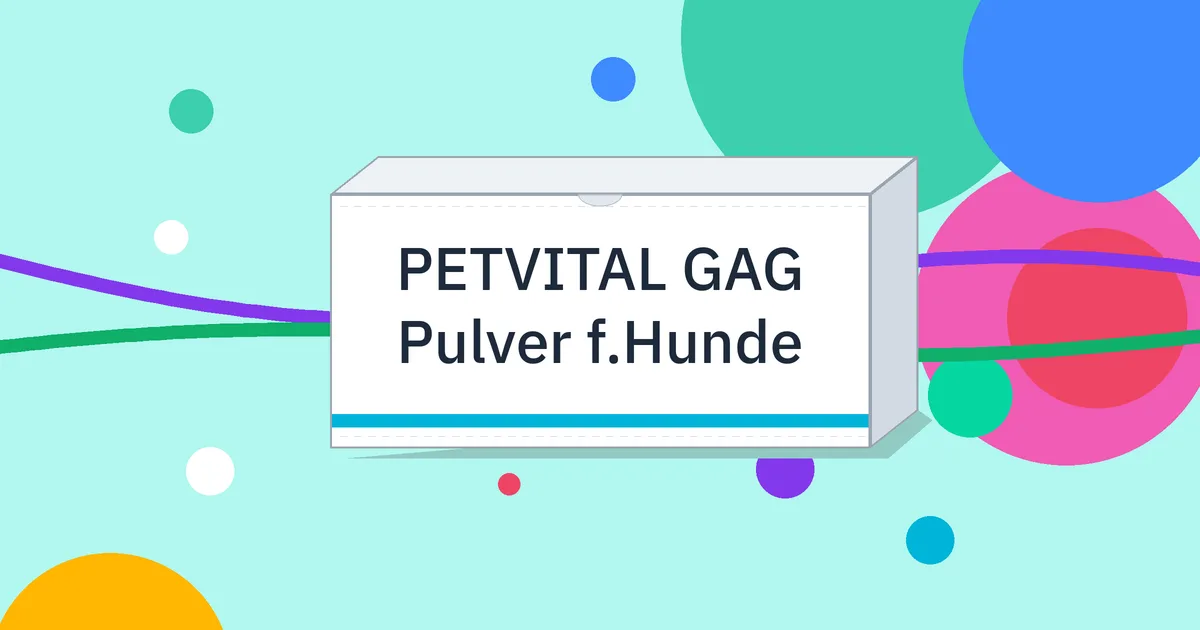 Symbolbild: Packung mit der Aufschrift PETVITAL GAG Pulver f.Hunde (PZN 07637255) – Verfügbarkeit und Bezug in Apotheken in Frankfurt am Main