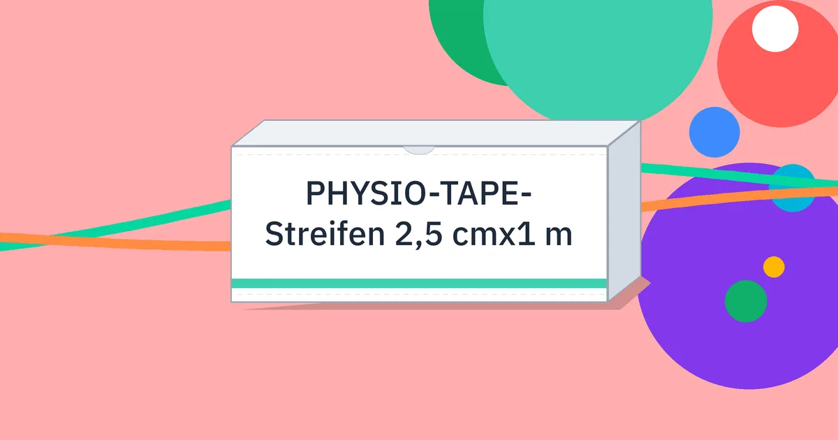 Symbolbild: Packung mit der Aufschrift PHYSIO-TAPE-Streifen 2,5 cmx1 m (PZN 15249716) – Verfügbarkeit und Bezug in Apotheken in Frankfurt am Main