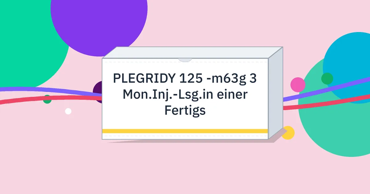 Symbolbild: Packung mit der Aufschrift PLEGRIDY 125 -m63g 3 Mon.Inj.-Lsg.in einer Fertigs (PZN 16529524) – Verfügbarkeit und Bezug in Apotheken in Frankfurt am Main