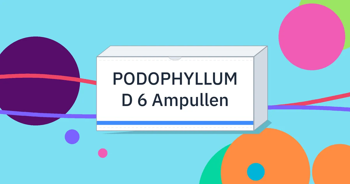 Symbolbild: Packung mit der Aufschrift PODOPHYLLUM D 6 Ampullen (PZN 11707731) – Verfügbarkeit und Bezug in Apotheken in Frankfurt am Main