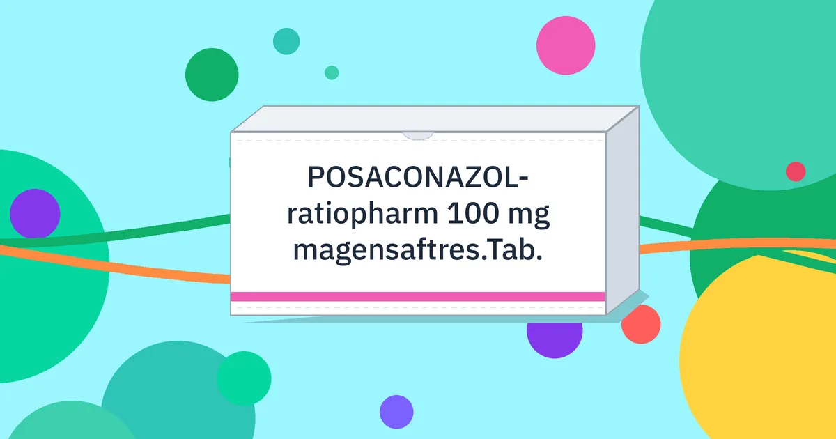 Symbolbild: Packung mit der Aufschrift POSACONAZOL-ratiopharm 100 mg magensaftres.Tab. (PZN 18794609) – Verfügbarkeit und Bezug in Apotheken in Frankfurt am Main