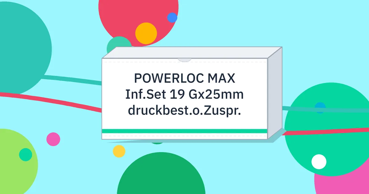 Symbolbild: Packung mit der Aufschrift POWERLOC MAX Inf.Set 19 Gx25mm druckbest.o.Zuspr. (PZN 18816400) – Verfügbarkeit und Bezug in Apotheken in Frankfurt am Main