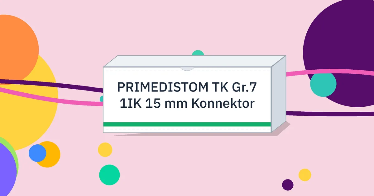 Symbolbild: Packung mit der Aufschrift PRIMEDISTOM TK Gr.7 1IK 15 mm Konnektor (PZN 10316709) – Verfügbarkeit und Bezug in Apotheken in Frankfurt am Main