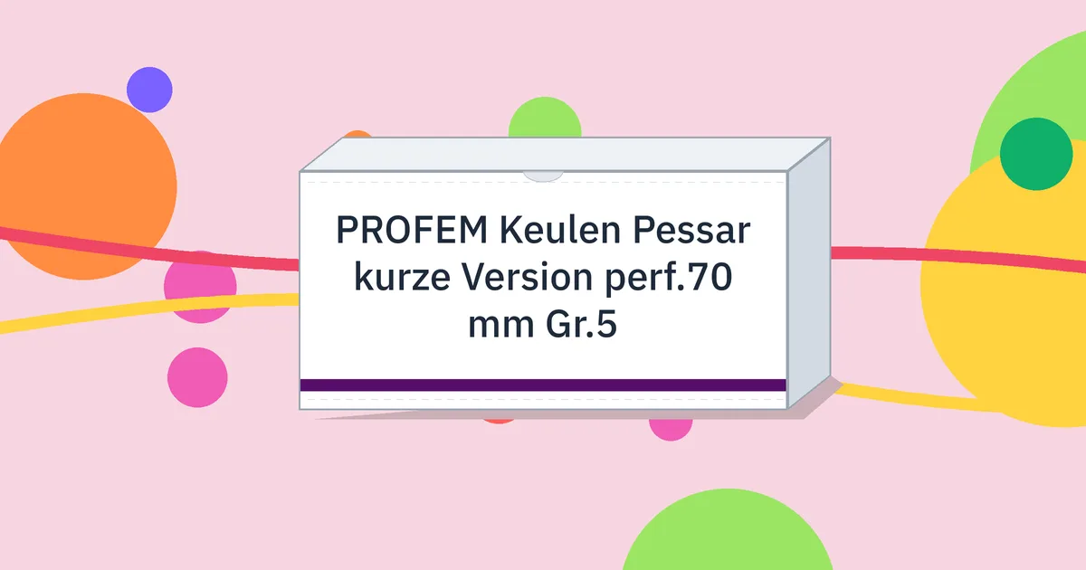 Symbolbild: Packung mit der Aufschrift PROFEM Keulen Pessar kurze Version perf.70 mm Gr.5 (PZN 11671832) – Verfügbarkeit und Bezug in Apotheken in Frankfurt am Main