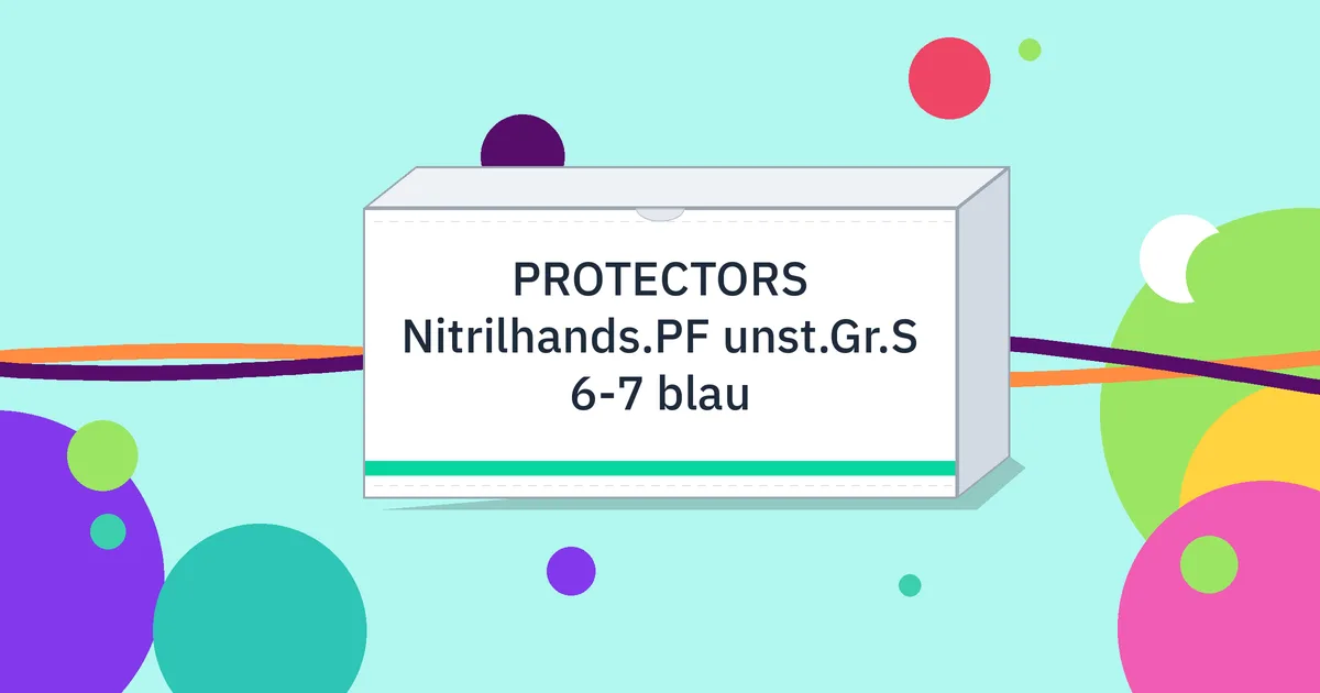 Symbolbild: Packung mit der Aufschrift PROTECTORS Nitrilhands.PF unst.Gr.S 6-7 blau (PZN 04683875) – Verfügbarkeit und Bezug in Apotheken in Frankfurt am Main