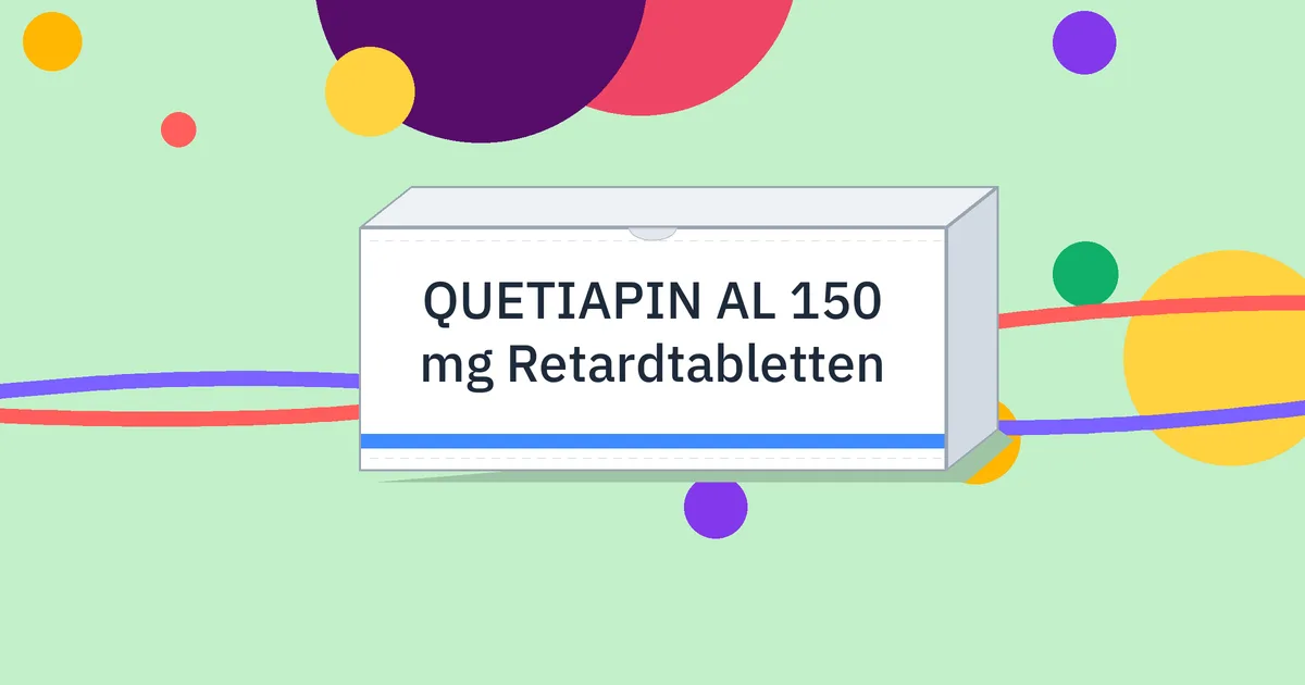 Symbolbild: Packung mit der Aufschrift QUETIAPIN AL 150 mg Retardtabletten (PZN 11240776) – Verfügbarkeit und Bezug in Apotheken in Frankfurt am Main
