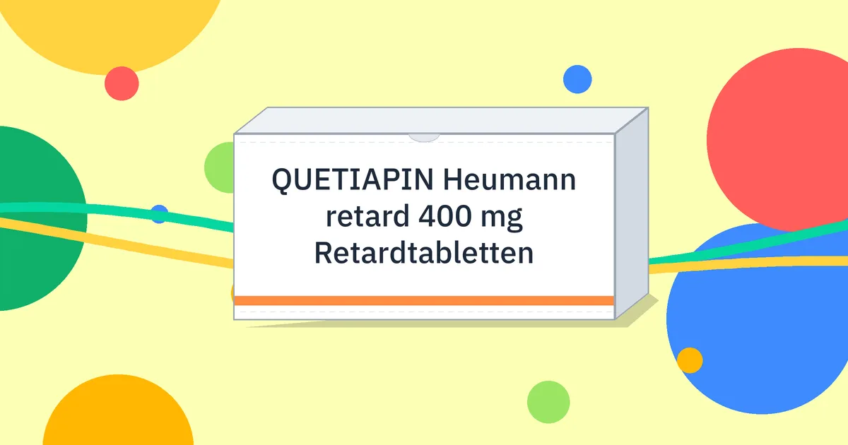 Symbolbild: Packung mit der Aufschrift QUETIAPIN Heumann retard 400 mg Retardtabletten (PZN 09232999) – Verfügbarkeit und Bezug in Apotheken in Frankfurt am Main