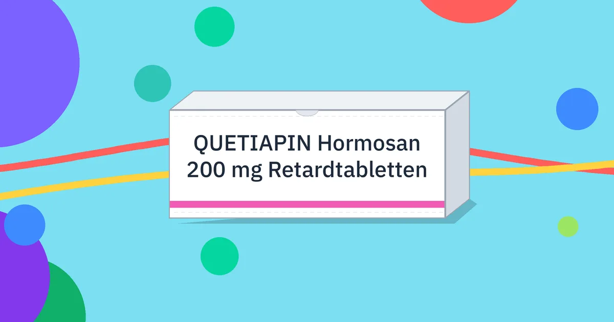 Symbolbild: Packung mit der Aufschrift QUETIAPIN Hormosan 200 mg Retardtabletten (PZN 11146008) – Verfügbarkeit und Bezug in Apotheken in Frankfurt am Main