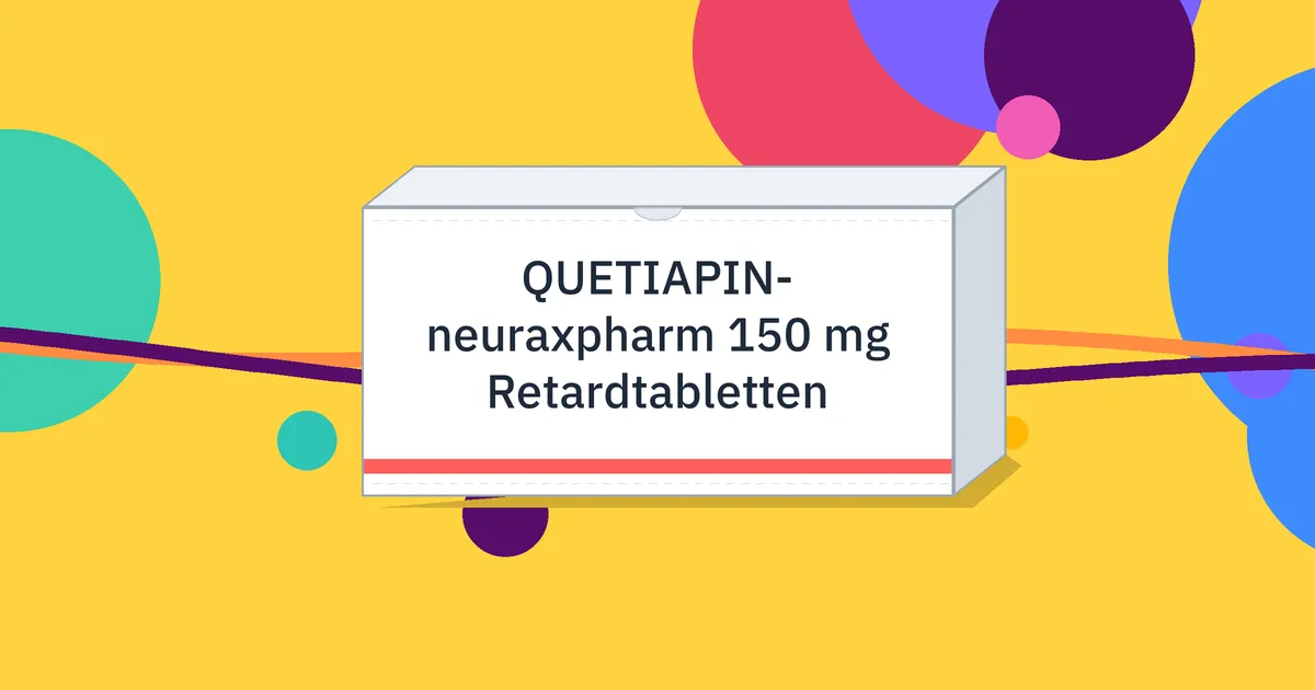 Symbolbild: Packung mit der Aufschrift QUETIAPIN-neuraxpharm 150 mg Retardtabletten (PZN 12345827) – Verfügbarkeit und Bezug in Apotheken in Frankfurt am Main