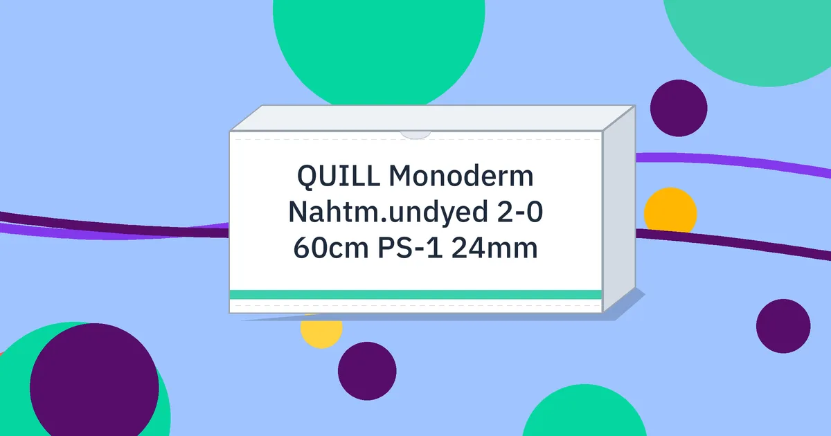Symbolbild: Packung mit der Aufschrift QUILL Monoderm Nahtm.undyed 2-0 60cm PS-1 24mm (PZN 17987654) – Verfügbarkeit und Bezug in Apotheken in Frankfurt am Main