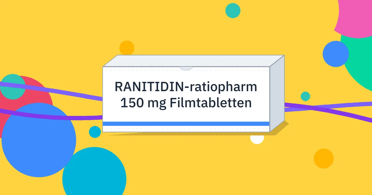 Symbolbild: Packung mit der Aufschrift RANITIDIN-ratiopharm 150 mg Filmtabletten (PZN 07156337) – Verfügbarkeit und Bezug in Apotheken in Frankfurt am Main