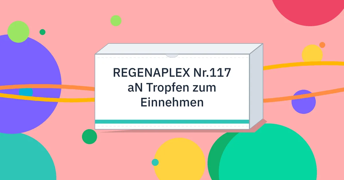 Symbolbild: Packung mit der Aufschrift REGENAPLEX Nr.117 aN Tropfen zum Einnehmen (PZN 03903530) – Verfügbarkeit und Bezug in Apotheken in Frankfurt am Main