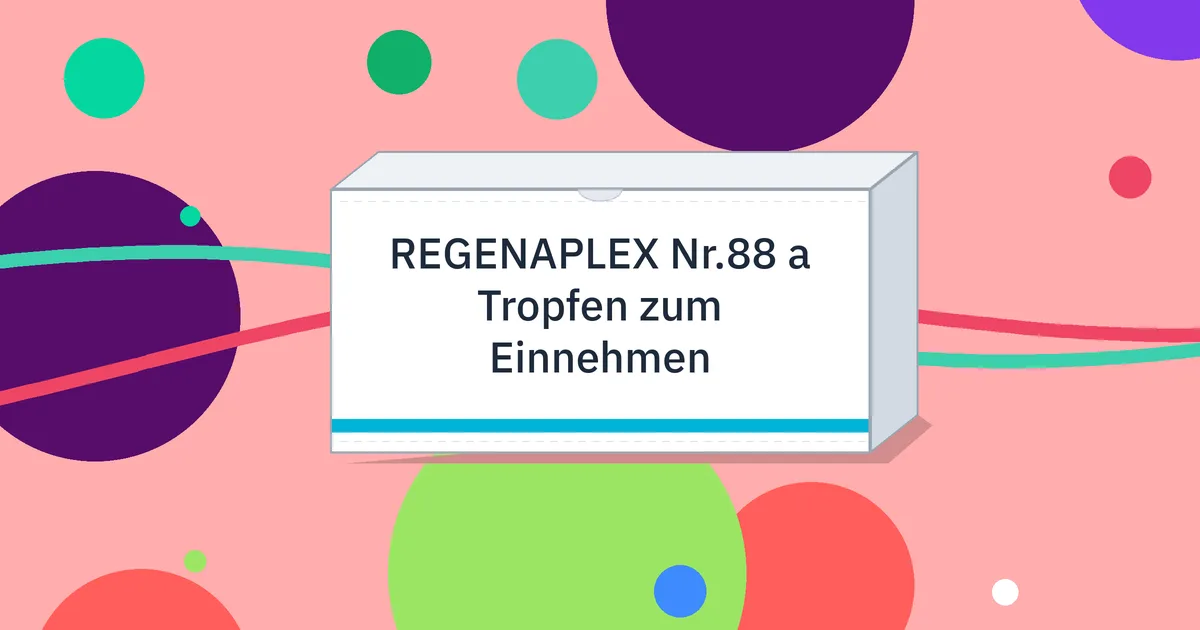 Symbolbild: Packung mit der Aufschrift REGENAPLEX Nr.88 a Tropfen zum Einnehmen (PZN 02643446) – Verfügbarkeit und Bezug in Apotheken in Frankfurt am Main