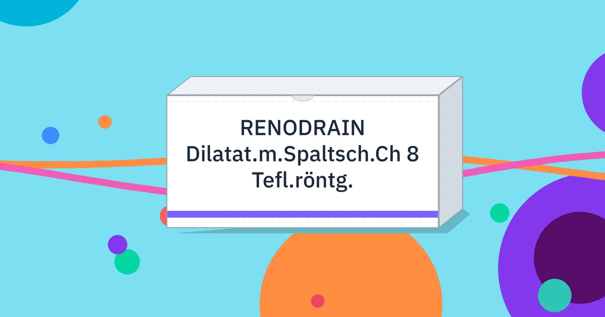 Symbolbild: Packung mit der Aufschrift RENODRAIN Dilatat.m.Spaltsch.Ch 8 Tefl.röntg. (PZN 00444582) – Verfügbarkeit und Bezug in Apotheken in Frankfurt am Main