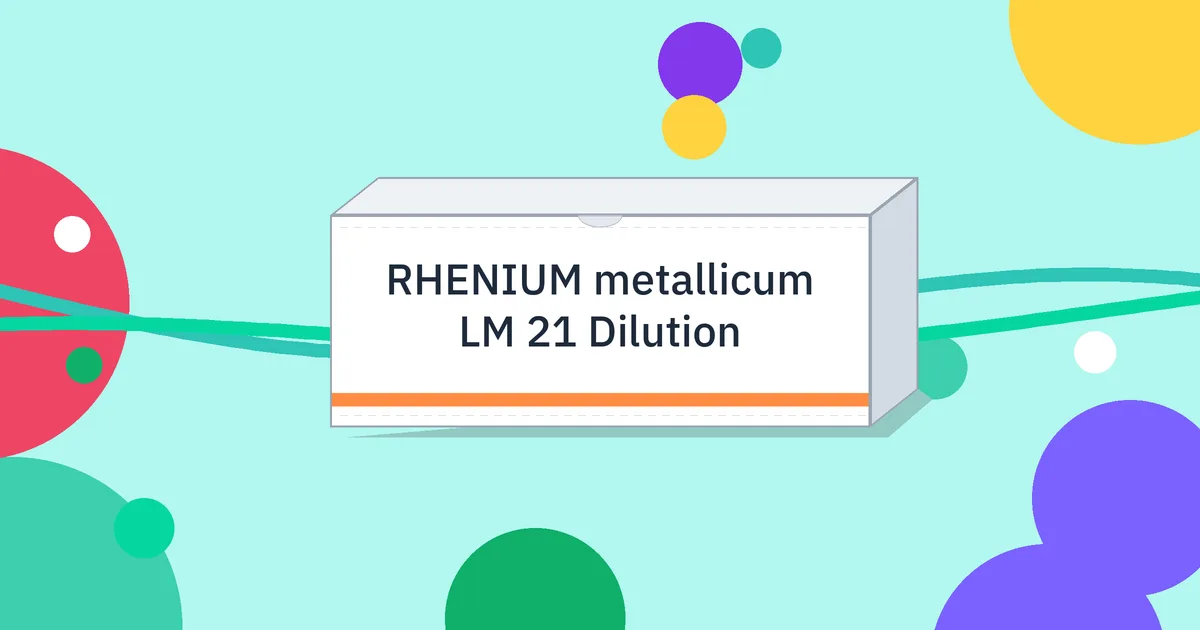 Symbolbild: Packung mit der Aufschrift RHENIUM metallicum LM 21 Dilution (PZN 13049108) – Verfügbarkeit und Bezug in Apotheken in Frankfurt am Main