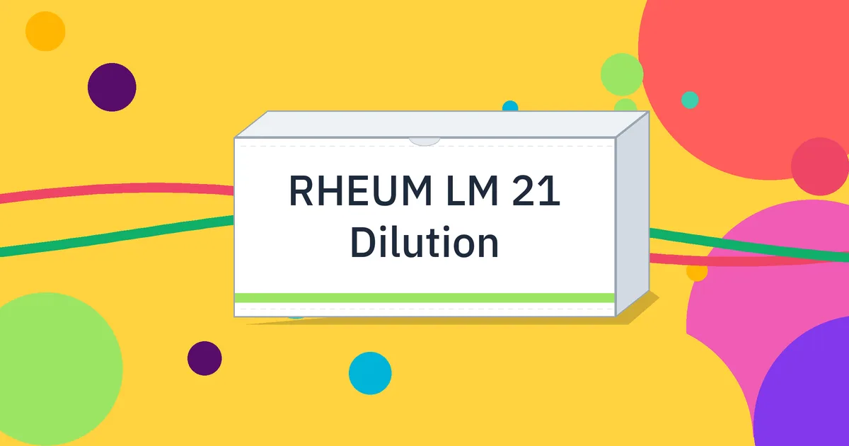 Symbolbild: Packung mit der Aufschrift RHEUM LM 21 Dilution (PZN 13049597) – Verfügbarkeit und Bezug in Apotheken in Frankfurt am Main