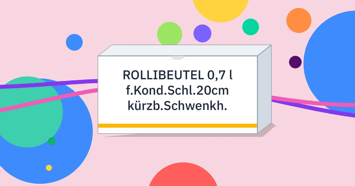 Symbolbild: Packung mit der Aufschrift ROLLIBEUTEL 0,7 l f.Kond.Schl.20cm kürzb.Schwenkh. (PZN 06094901) – Verfügbarkeit und Bezug in Apotheken in Frankfurt am Main