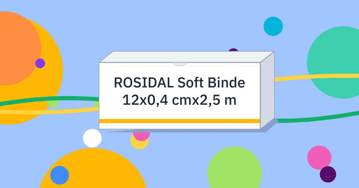Symbolbild: Packung mit der Aufschrift ROSIDAL Soft Binde 12x0,4 cmx2,5 m (PZN 17851469) – Verfügbarkeit und Bezug in Apotheken in Frankfurt am Main