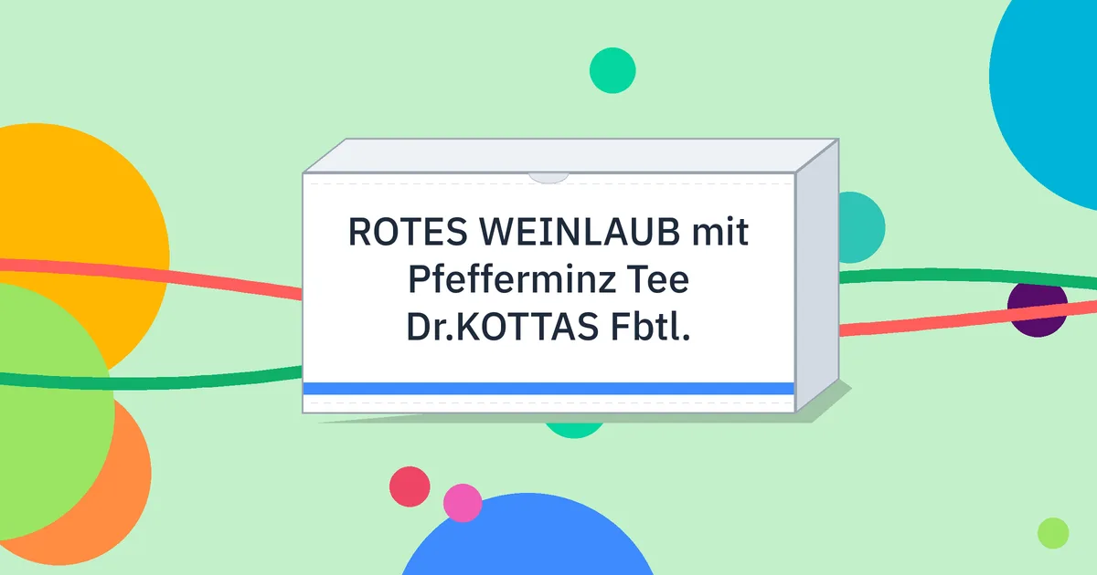 Symbolbild: Packung mit der Aufschrift ROTES WEINLAUB mit Pfefferminz Tee Dr.KOTTAS Fbtl. (PZN 09919897) – Verfügbarkeit und Bezug in Apotheken in Frankfurt am Main