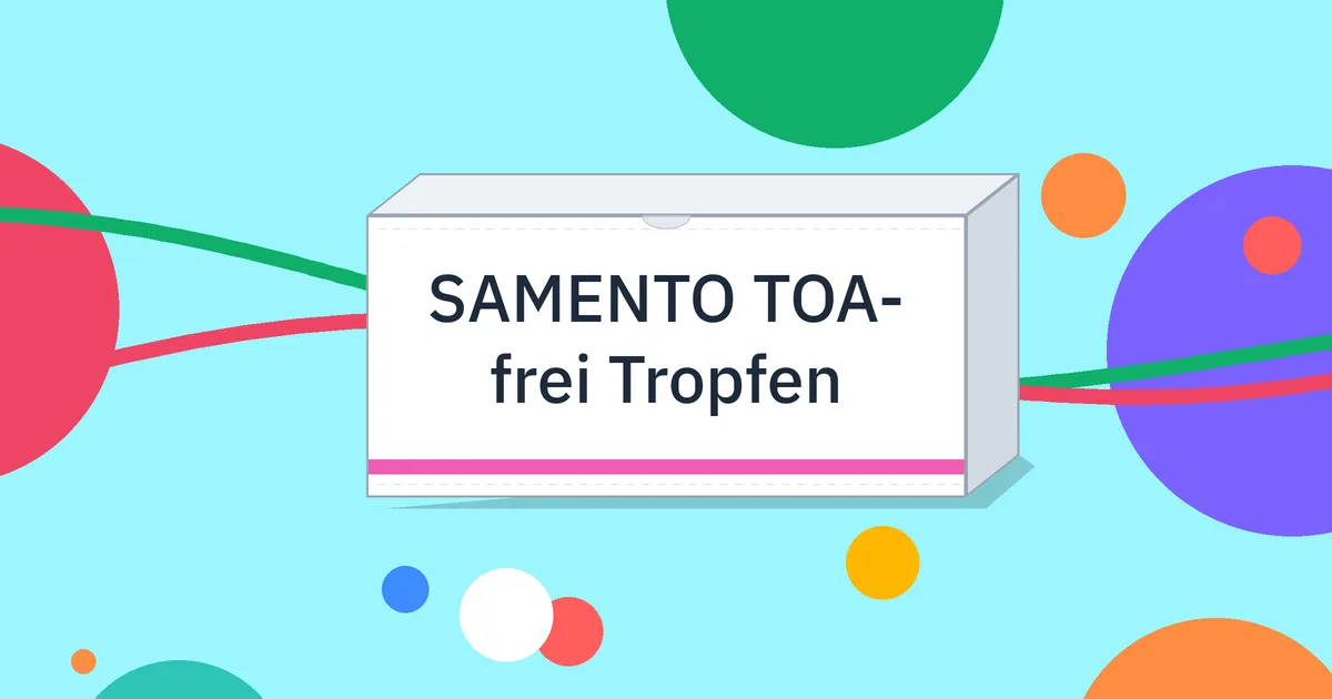 Symbolbild: Packung mit der Aufschrift SAMENTO TOA-frei Tropfen (PZN 16396879) – Verfügbarkeit und Bezug in Apotheken in Frankfurt am Main