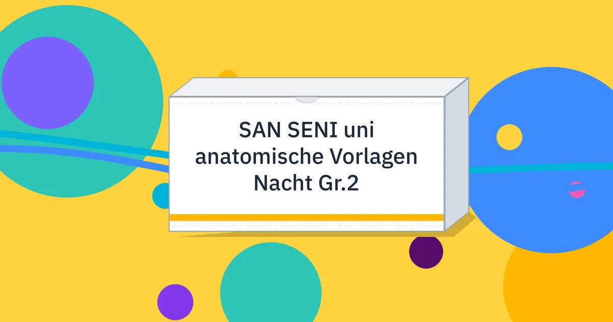 Symbolbild: Packung mit der Aufschrift SAN SENI uni anatomische Vorlagen Nacht Gr.2 (PZN 16327789) – Verfügbarkeit und Bezug in Apotheken in Frankfurt am Main
