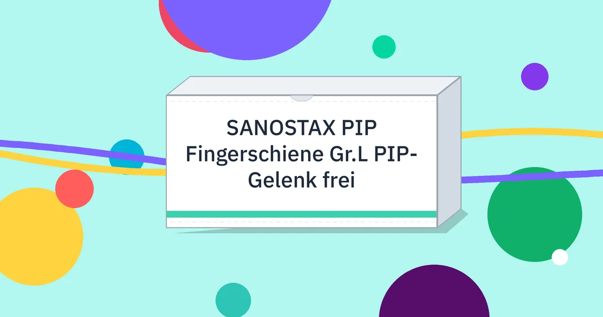 Symbolbild: Packung mit der Aufschrift SANOSTAX PIP Fingerschiene Gr.L PIP-Gelenk frei (PZN 12776355) – Verfügbarkeit und Bezug in Apotheken in Frankfurt am Main