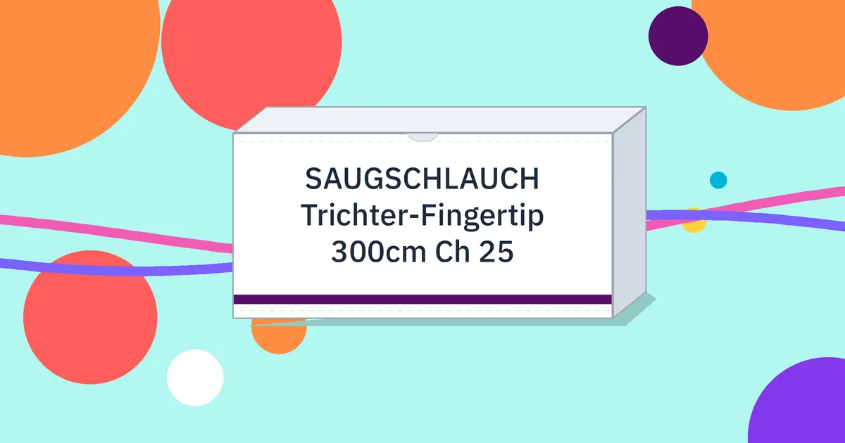 Symbolbild: Packung mit der Aufschrift SAUGSCHLAUCH Trichter-Fingertip 300cm Ch 25 (PZN 13818802) – Verfügbarkeit und Bezug in Apotheken in Frankfurt am Main