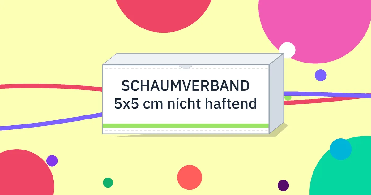 Symbolbild: Packung mit der Aufschrift SCHAUMVERBAND 5x5 cm nicht haftend (PZN 20611355) – Verfügbarkeit und Bezug in Apotheken in Frankfurt am Main