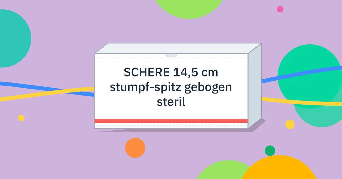Symbolbild: Packung mit der Aufschrift SCHERE 14,5 cm stumpf-spitz gebogen steril (PZN 17248307) – Verfügbarkeit und Bezug in Apotheken in Frankfurt am Main